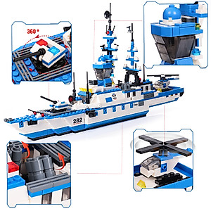 EP EXERCISE N PLAY 1169 Pieces Police Ship Building Blocks Kit with Cop Car Helicopter Patrol Boat for Boys and Girls Age 6-12