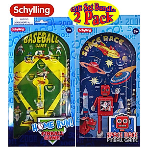 Schylling Classic 10" Pinball Games Space Race & Home Run! Baseball Gift Set Bundle - 2 Pack