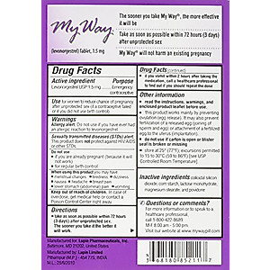 Gavis Pharmaceuticals My Way Emergency Contraceptive 1 Tablet, Female Contraceptive, Adult, Single Tablet