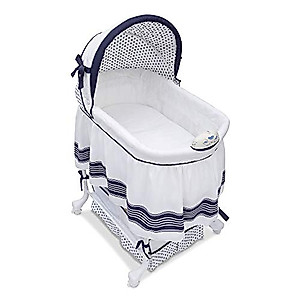 Delta Children Smooth Glide Bedside Bassinet - Portable Crib with Lights, Sounds and Vibrations, Marina