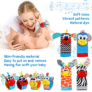 Baby Wrist Rattles Sock Toys - Newborn Baby Sock Toys 0-6 Months, 8PCS Soft Foot Finder and Wrist Rattle Set, Hand and Feet Rattles for Babies, Sensory Developmental Socks for Infants Girl Boy Gifts