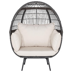Tangkula Oversized Wicker Egg Chair, Stationary Patio Lounge Basket w/ 4 Soft Cushions, Stable Metal Frame, Gorgeous Indoor Outdoor Lounge Chair, Ideal for Living Room, Backyard, 450 LBS Max Load