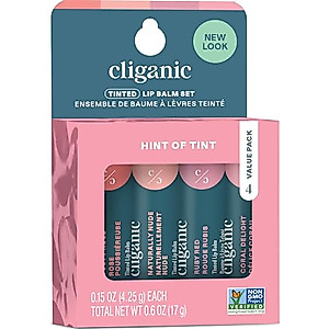 Cliganic Tinted Lip Balm - Non-GMO, 4 Colors - Enriched with Vitamin E, Cruelty Free (Packaging May Vary)