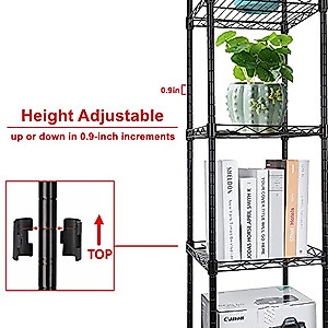 GIOTORENT 5 Tier Standing Shelving Metal Units, Adjustable Height Wire Shelf Display Rack for Laundry Bathroom Kitchen 11.8 W x 11.8 D x 50 H (5-Tier, Black)