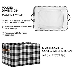 Kigai Black and White Buffalo Plaid Storage Basket with Handles Collapsible Storage Bins Canvas Fabric Storage Organizer for Shelves Closet Bedroom Living Room 1Pack