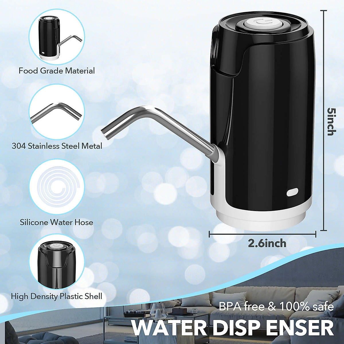 Automatic Water Pump Water Dispenser, USB Rechargeable Water Dispenser Water Pump, 5 Gallon Bottle Electric Water Pump,Portable Electric Water Bottle Pump for Camping,