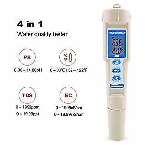 Handheld 4 in 1 PH EC TDS Temperature Meter Digital Water Quality Monitor Tester TDS PH Meter for Drinking Water Pools Aquariums