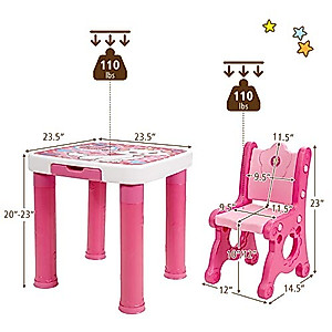 Costzon Kids Table and Chair Set, 3-Piece Toddler Activity Table and Chairs with Storage Drawer, Height Adjustable Chair, Children Desk Furniture Set for Drawing Reading Snack Time Art Craft (Pink)