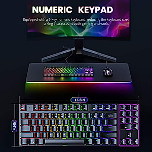 SIMGAL Wired Mechanical Keyboard and Mouse Combo, 89 Keys Rainbow Backlit Gaming Keyboard with Number Keys & Blue Switch for PC Gamer Laptop, Up to 6400 DPI Mouse with 7 Buttons (Black with Mouse)