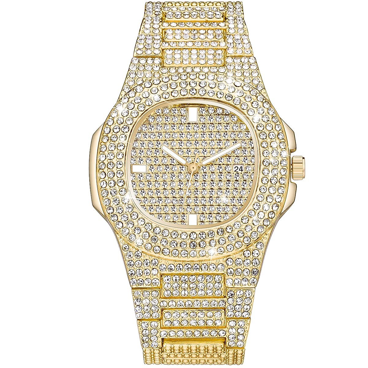 SIBOSUN Lady Women Wrist Watch Gold Stainless Steel Crystal Quartz Dress Bling Bracelet Gold