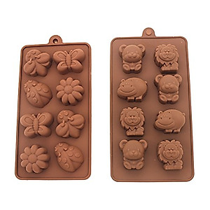 Non-stick Candy Jelly Molds, Chocolate Molds, Soap Molds, Silicone Baking Molds - Forest Cute Theme Happy Bear, Lion, Hippo - More Fun, Toy Kids Set, Set of 2 (Animal)
