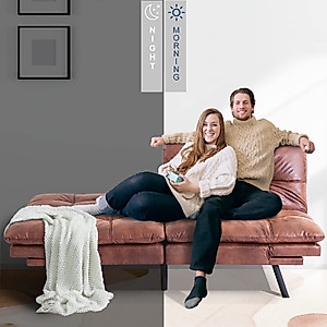 QAIIOO Futon Sofa Compact Living Space, Memory Foam Convertible Sleeper Bed, Folding Recliner Adjustable Backrest Armrests, Apartment, Dorm, Bonus Room, 71" D x 33" W x 31.5" H, Modern Brown