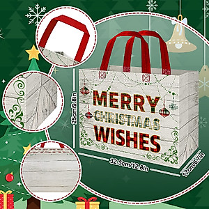 Whaline 16 Pack Christmas Non-Woven Bags Rustic Wood Grain Truck Tree Pattern Reusable Tote Gift Bag Merry Christmas Shopping Totes with Handles for Xmas Holiday Party Favor Supplies, 4 Designs