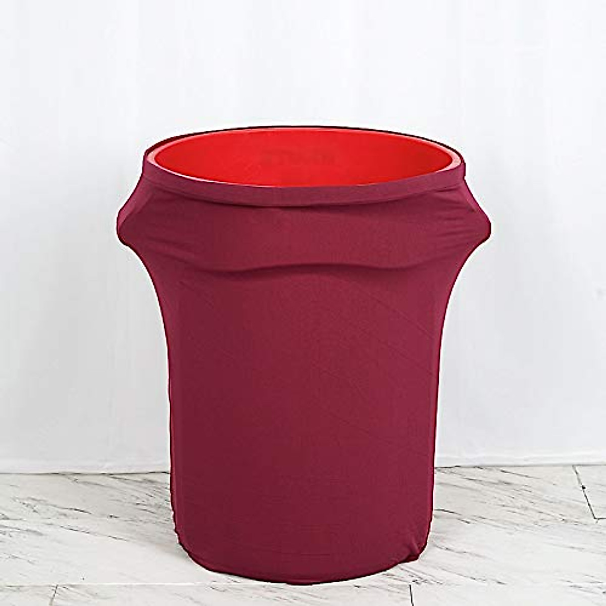 Balsa Circle 41-50 gallons Burgundy Stretchable Spandex Round Waste Trash Bin Container Cover Wedding Party Fundraiser Decorations
