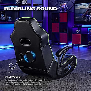 X Rocker Limewire Floor Gaming Chair - Headrest Mounted Speakers - 2.1 Bluetooth - Recliner with Padded Armrests - Black with Green