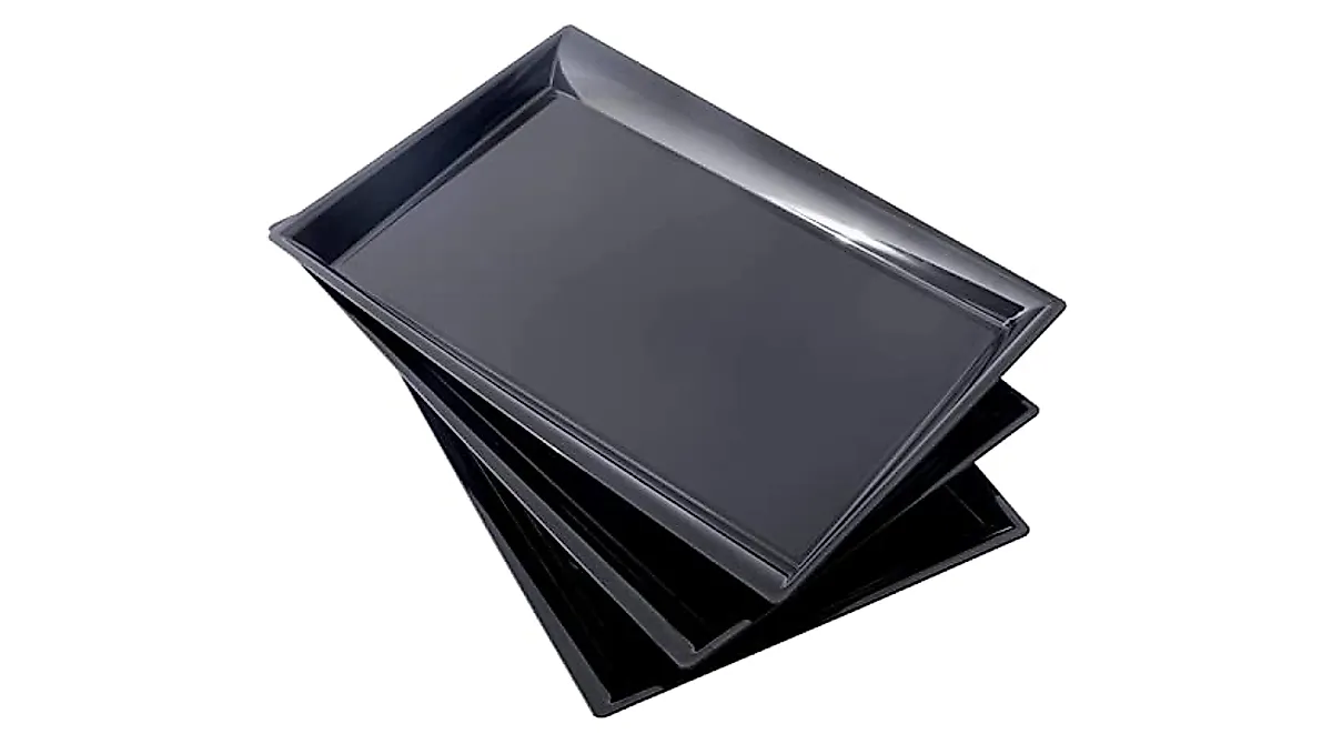 Supernal Black Plastic Serving Trays 12-Pack | 15x10 Heavy Duty