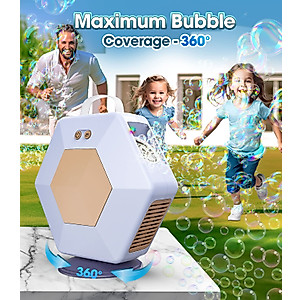 Beefunni Upgrade Bubble Machine Automatic Bubble Blower for Kids Toddler Adult,16000+ Bubbles/min, Bubble Machine Battery Operated, Rotatable 360° Bubble Toy for Outdoor Birthday Party, Baby Blue