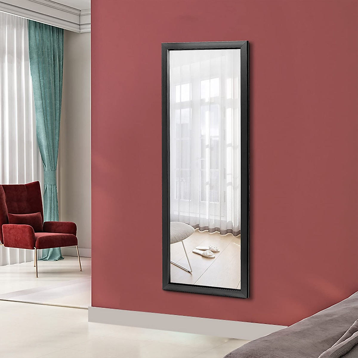 NeuType 43"x16" Full Length Mirror Body Mirror Full Length Wall Mirror Hanging Mirror Floor Mirror Bathroom Mirror Black Mirror Large Mirror Wall-Mounted Mirrors Polystyrene Frame(No Stand)