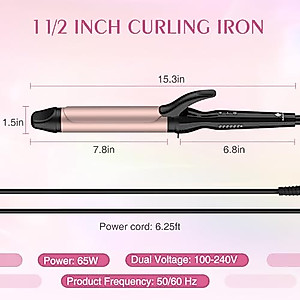 MiroPure Curling Iron, 1 1/2 Inch Hair Curling Iron with Ceramic Coating, Professional Curling Wand, Fast Heating up to 450°F, Wide Voltage for Worldwide, Temperature Lock & 60 Mins Auto Off