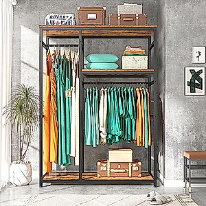 REIBII Free Standing Closet Organizer System,Clothes Racks for Hanging Clothes,Garment Rack Heavy Duty Clothing Rack with Shelves,Portable Closet Rack Load 300LBS,16" D x 39.5" W x 71" H, Black