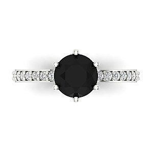 2.06 Brilliant Round Cut Solitaire Natural Black Onyx Accent Bridal Wedding Statement ring Solid 18K White Gold Size 7