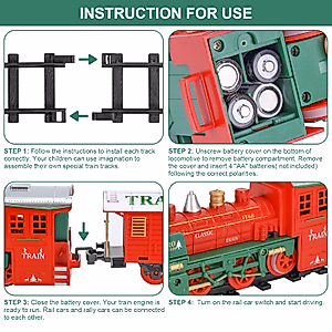 Electric Train Set for Boys and Girls - Christmas Train Set with Real Smoke, Sounds & Lights - Classic Toy Train with Steam Locomotive Engine - Includes 3 Train Cars and 10 Tracks