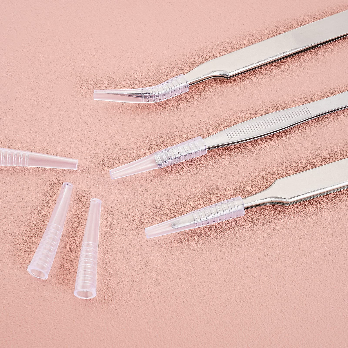FVVMEED 30 Pieces Tweezer Covers Grafting Eyelashes Tips Covers Transparent Plastic Protective Case to Protect Stainless Steel Straight Elbow Tweezers Cleaning Non-slip Eyelashes Auxiliary Tools