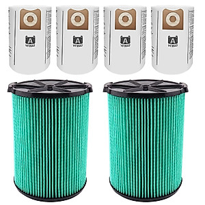 VF6000 Filter for Ridgid Shop Vac 5-20 Gallon Wet Dry Vacuums, 5-Layer HEPA Filter Fits WD5500 WD0671 WD6425 WD7000 (2 Pack VF6000 Filters + 4 Pack VF3502 Bags)