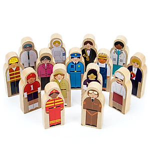 Little Professionals Wooden Character Set - Cute Wood Block People Toys for Kids & Toddlers - Open Ended STEM Pretend Play & Educational Games for Children, Boys & Girls (15-Pieces)