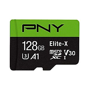 PNY 128GB Elite-X Class 10 U3 V30 microSDXC Flash Memory Card - 100MB/s, Class 10, U3, V30, A1, 4K UHD, Full HD, UHS-I, microSD