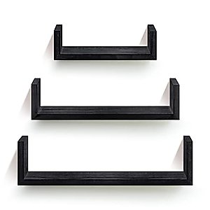 RR ROUND RICH DESIGN Solid Wood Floating Shelves for Bedroom Bathroom or Livingroom Wall Mounted Shelf Black
