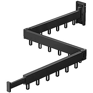 ZdwCyl Clothes Drying Rack,Laundry Drying Rack,Wall Mounted Laundry Rack, Space Saver Clothes Rack,Retractable,Collapsible(Tri-Fold), for Balcony,Laundry,Bathroom, Ring Type Hooks,Black Color