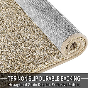 Yimobra Bathroom Rugs, Extra Soft Comfortable Bath Rugs, Non-Slip, Water Absorbent and Thick Bathroom Floor Mat, Machine Washine, Shaggy Rugs for Shower Bathtubs, 24"x17", Beige