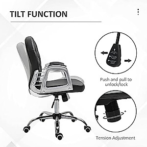 Vinsetto Vanity PU Leather Mid Back Office Chair Swivel Tufted Backrest Task Chair with Padded Armrests, Adjustable Height, Rolling Wheels, Black