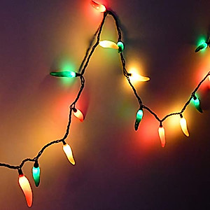 Pallerina Multi-Colored Chili Pepper String Lights, 13.6FT Hot Chili Pepper Lights with 35 Christmas Warm White Chili Pepper Bulbs(2 Spare) UL Listed for Outdoor Indoor Kitchen Garden Patio Decoration