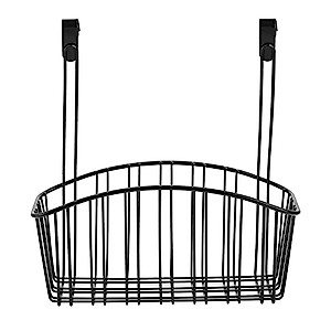 Okllen 2 Pack Over Cabinet Storage Basket, Metal Grid Kitchen Organizer Hang Over Cabinet Door, Bathroom Steel Wire Sink Organizer Holder for Shampoo, Body Wash, Cookbook, Cleaning Supplies, Black