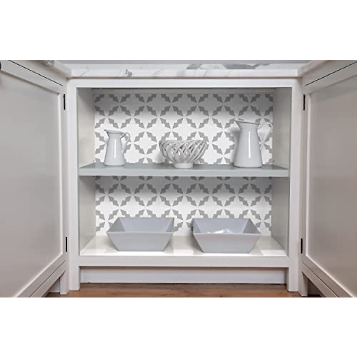 GloryTik 17.3" x 118"Gray and White Contact Paper Self Adhesive Removable Shelf Liners Peel and Stick Embossing Shelf Liners for Kitchen cabinets Drawer