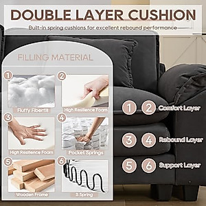 IPKIG 117" Sectional Sofa, Velvet L-Shaped Couch Comfy Upholstered 3-Seat Sofa with Ottoman, 3 Lumbar Pillow, Deep Seat Modular Oversized Couch for Living Room, Apartment, Studio (Grey, 4-Seat)