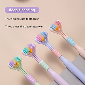 YQkoop 3-Sided Toothbrush, Soft Bristle Toothbrush with Tongue Scraper, Travel Toothbrush for Complete Teeth and Gum Care for Adults