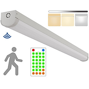 4FT Tri-Level Motion Sensor LED Linear Strip Stairwell Light with Remote 2 Watt CCT Selectable 20W/40W 2500lm/5000lm 3000K/4000K/5000K, IP20, Dimmable 4 Foot Commercial Shop Ceiling Light Fixture, FCC