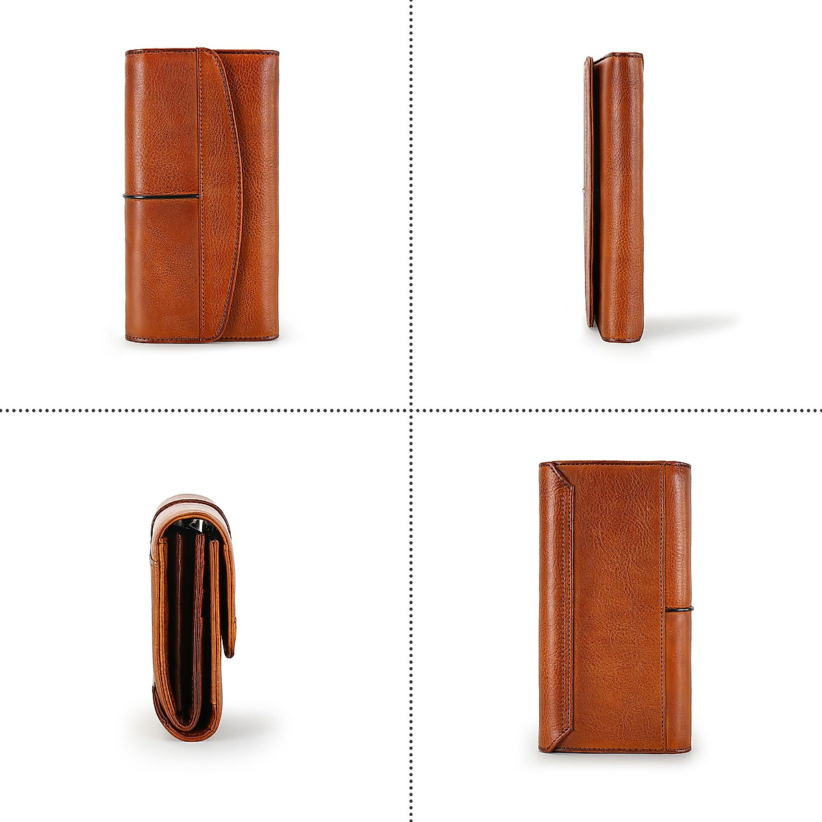 LETEULO Womens Real Leather Wallets Handmade Ladies Clutch Card Organizer Holder (Coffee)