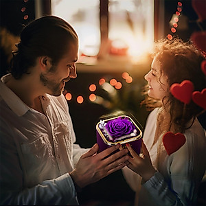 Otuo Preserved Roses Gift Jewerlry Box, Real Eternal Rose Flower with Necklace, Gifts for Girlfriend, Mom, Women, Wife, Birthday and Valentine's Day (Purple)