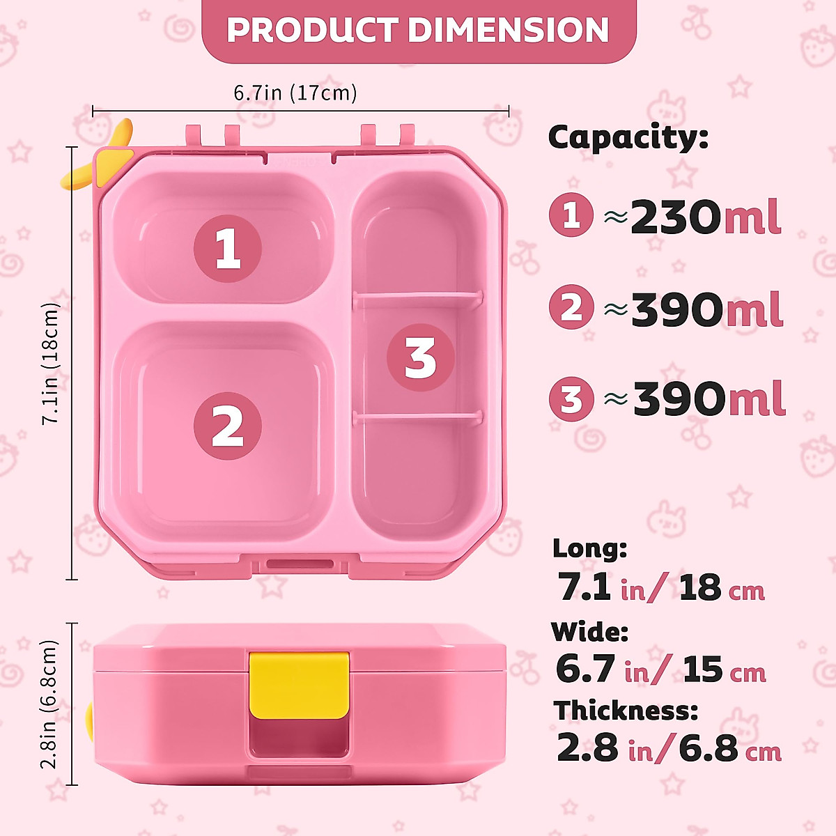 AmazingLife Lunch Box for Girls, Kids Bento Lunch Box with Compartments, Salad Container for Lunch, Kids School Supplies Ideal for Ages 3+, Drop-Proof, Reusable On-the-Go Meal and Snack Packing