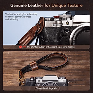 SMALLRIG X-T5 Half Case with Wrist Strap and Shutter Button, Retro Style Brown Leather Camera Case with Aluminum Baseplate, Cover for FUJIFILM X-T5-3927