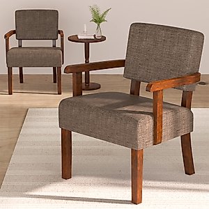 FAGAGA Accent Chair Set of 2 with Table, Living Room Chairs with Soft Seat & Armrests for Living Room Bedroom Reading Room Waiting Room (Brown), (AC01)