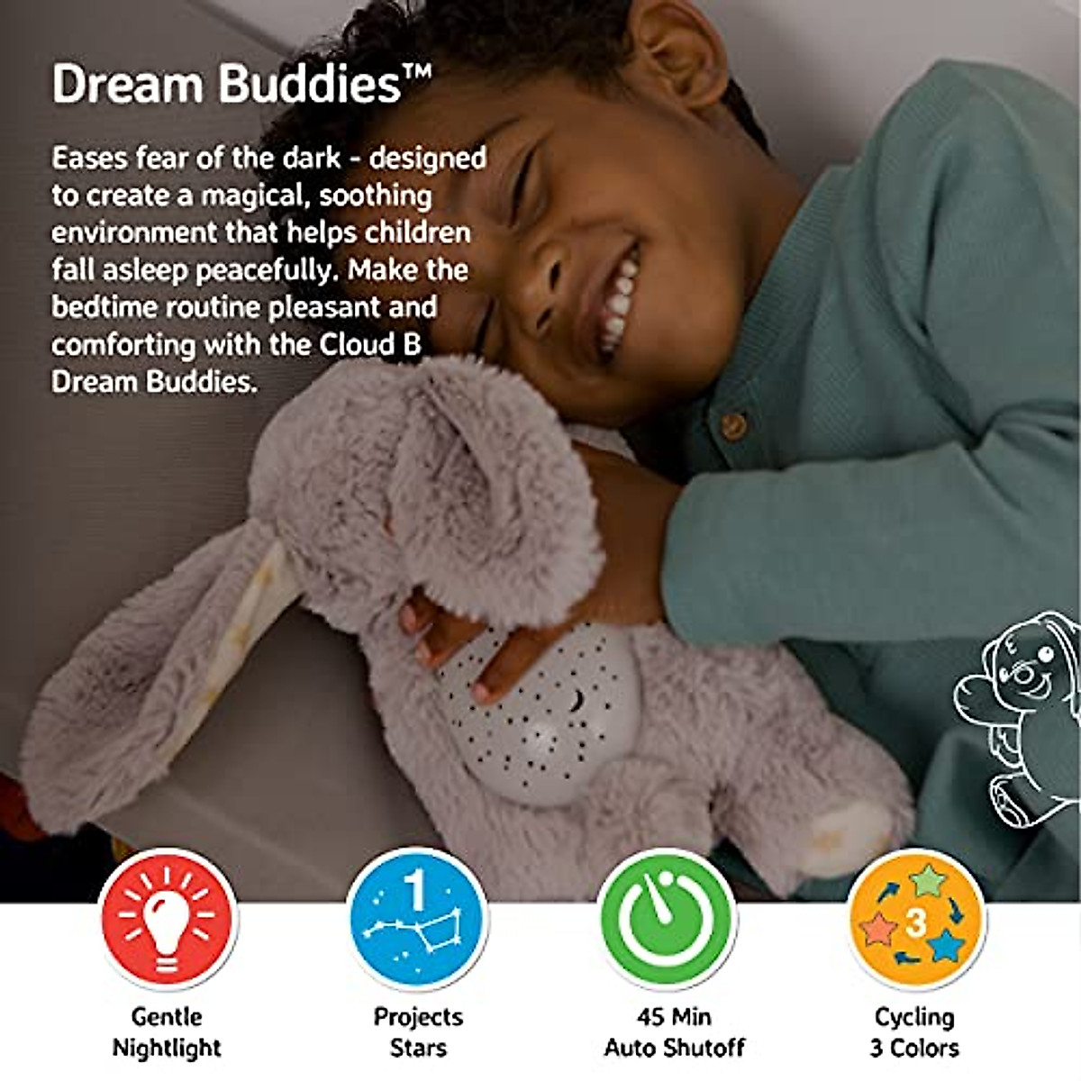 Cloud b Calming Mini Nightlight Star Projector | Gentle Brightness | 3 Colors | 1 Constellation | Auto-Shutoff | Dream Buddies Benny The Bunny