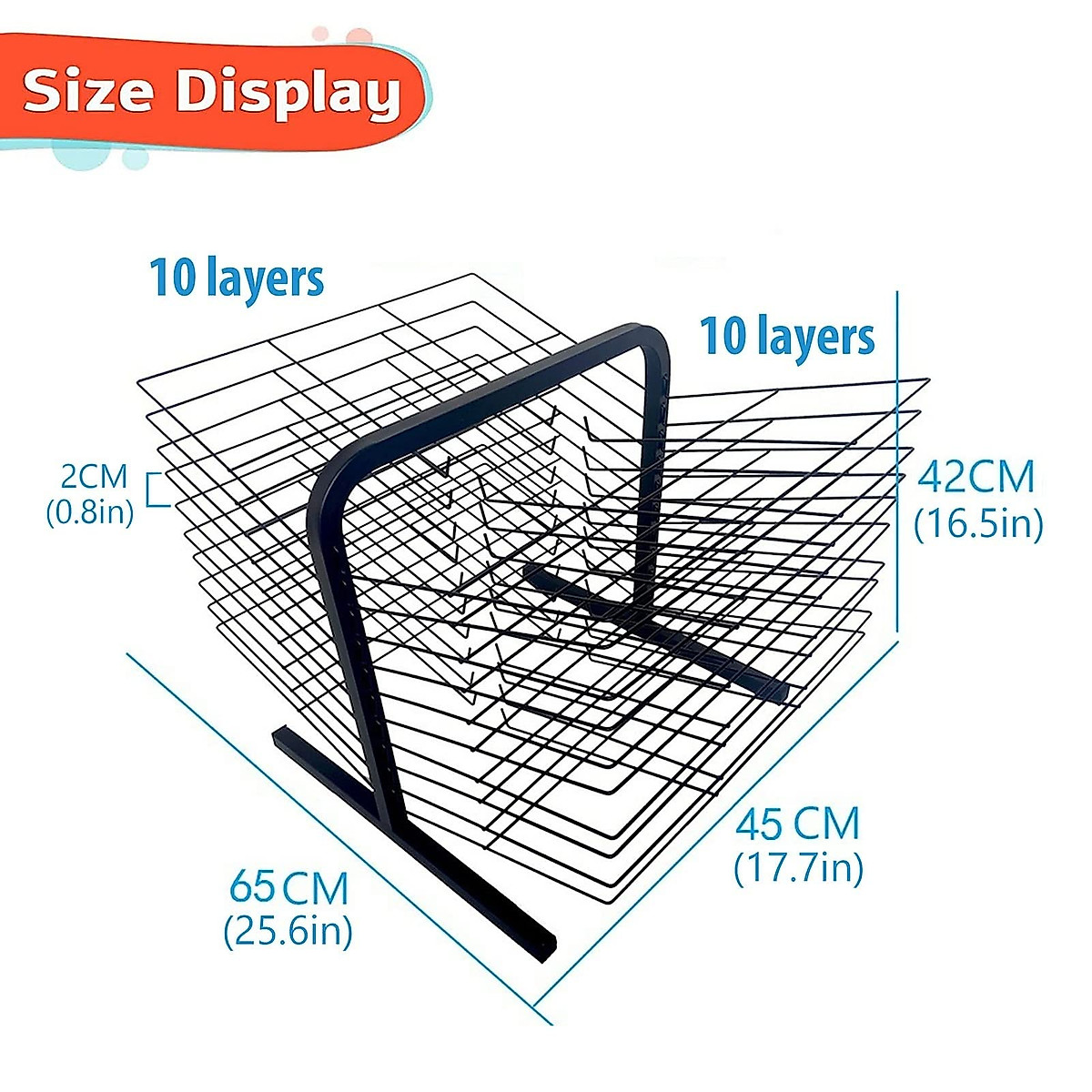 THEGA Artwork Storage Display Rack - Metal Steel Double Sided Artwork Drying Rack with 20 Wire Shelves for Classrooms Paintings, Art Studios and Home Use, Black Powder Coated Finish
