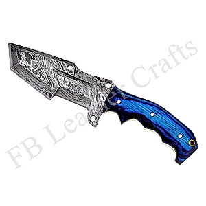 Tactical Combat Custom Made Damascus Steel Hunting Knife/Tracker Knife FBK-15315 Blue (Blue Wood)