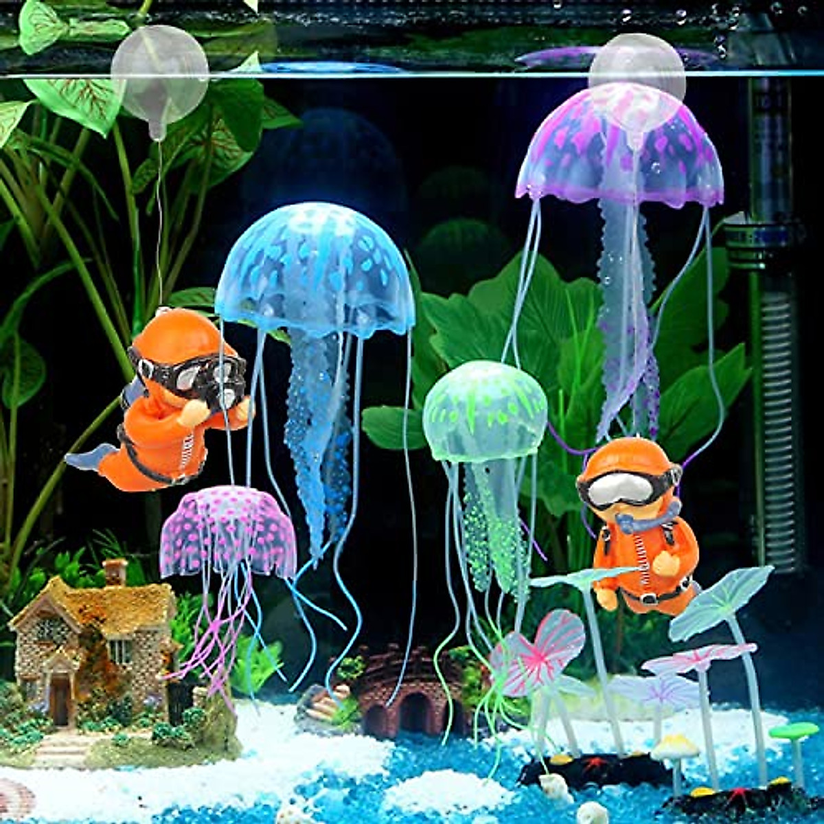 ZUOFANG 2Pcs Floating Aquarium Decorations, Small Fish Tank Decorations Decor, Betta Fish Toys for Fish Tanks Accessories, Cute Miniature Little Diver