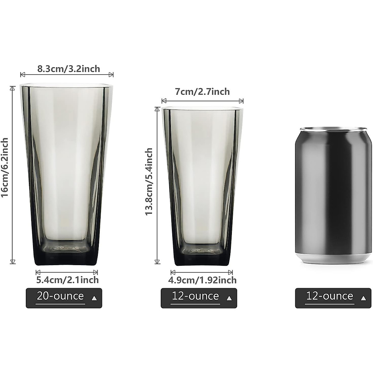 ALIMOTA 20-Ounce Reusable Drinking Glasses, Clear Shatterproof Plastic Tumblers with Cleaning Brush, Shatterproof Acrylic Glasses Drinkware, BPA Free, Set of 8 (20 Oz, Gray)